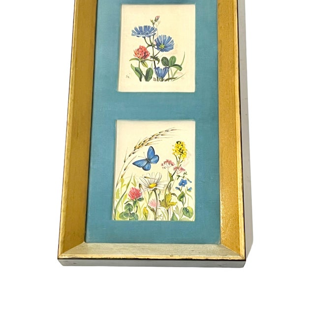 Mid 20th Century Pair Vintage Hollywood Regency Gilt Framed Botanical ...