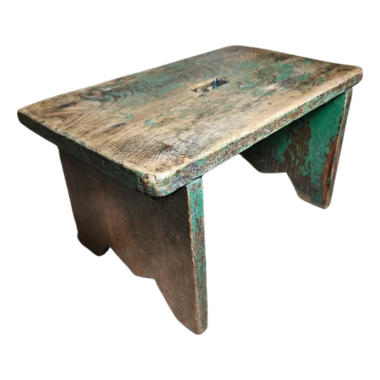 Early 20th Century Rustic Wooden Step Stool, Original Green Paint With ...