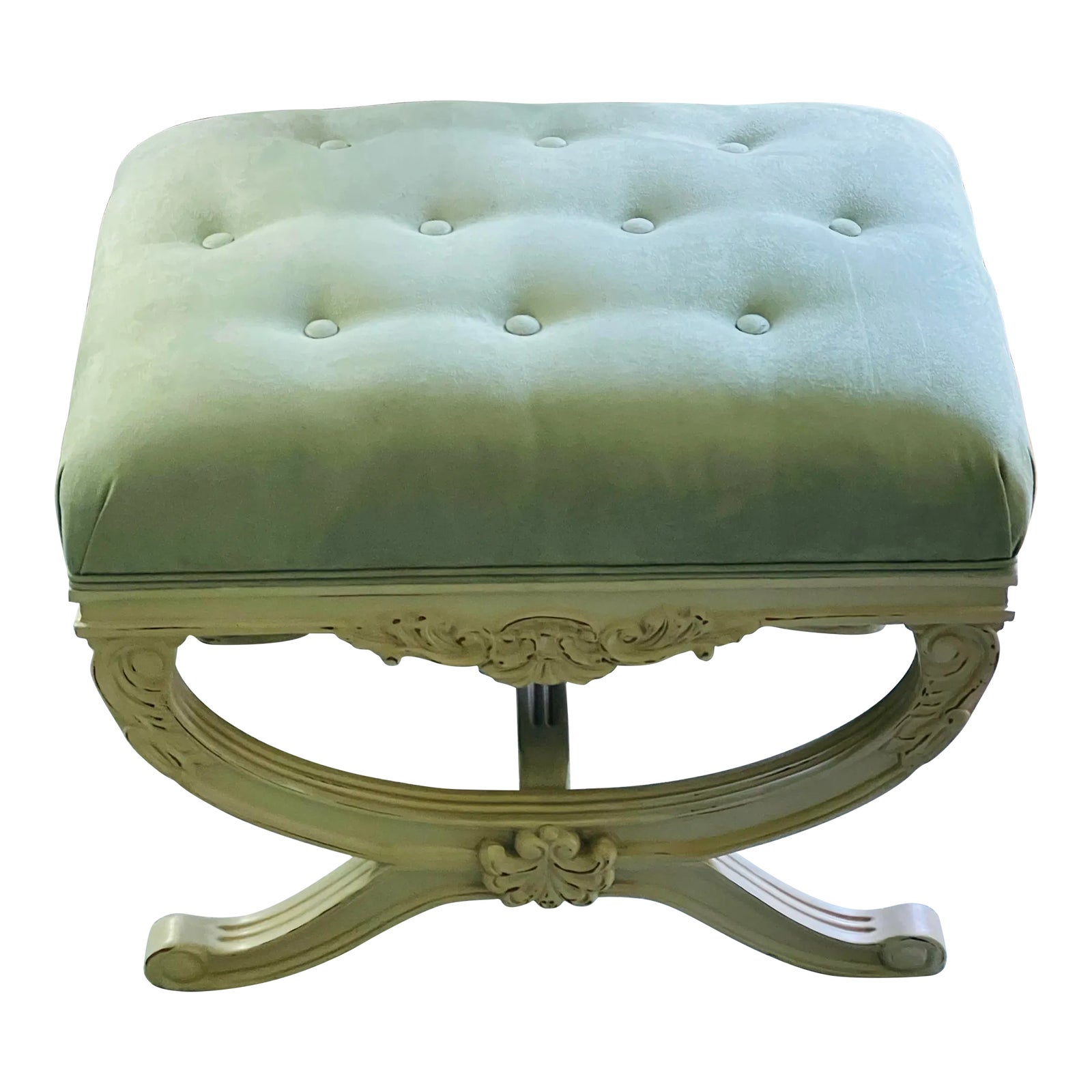 Frontgate Neo Classical Painted Shabby White Bench Stool | Chairish