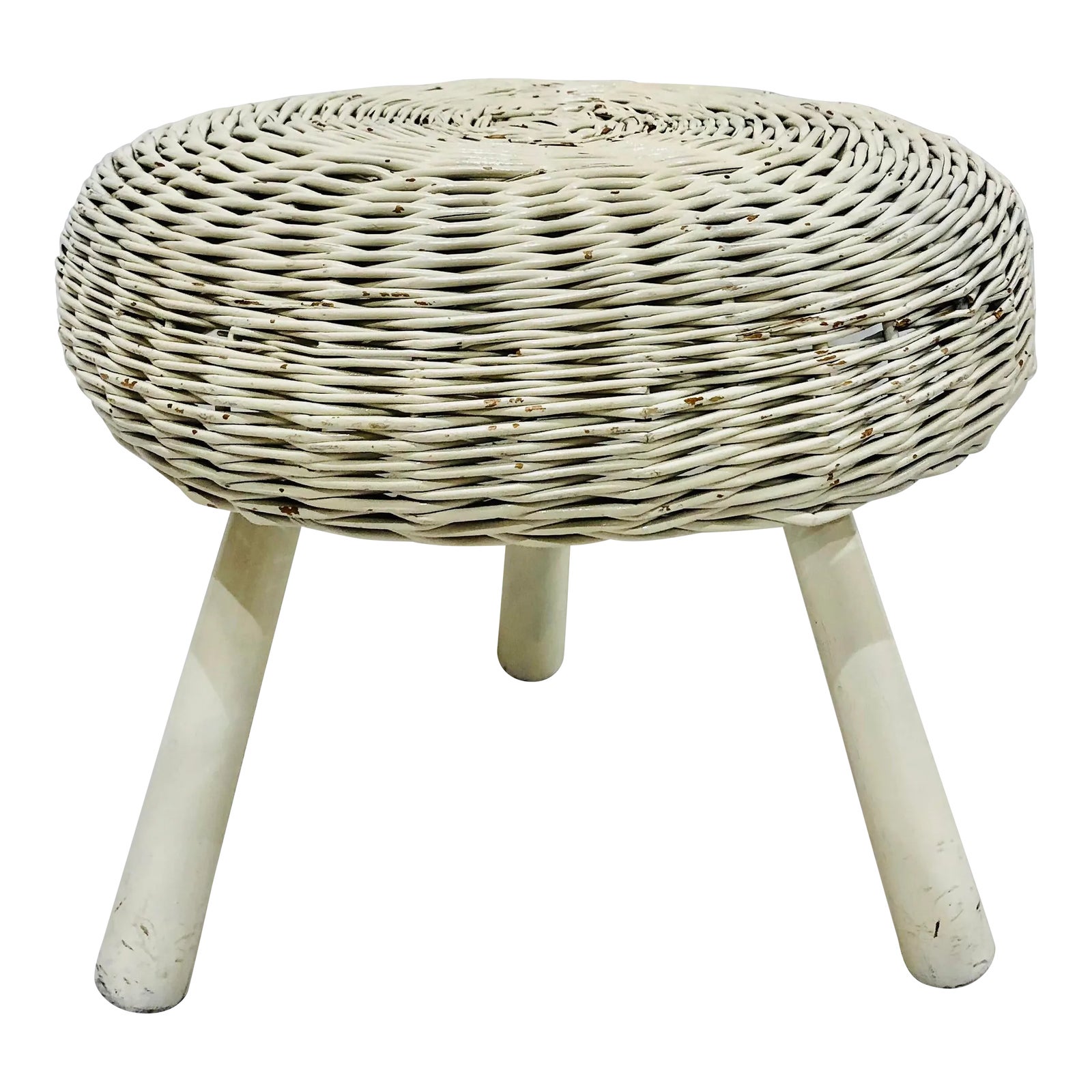 Vintage Woven Wicker Footstool Ottoman | Chairish