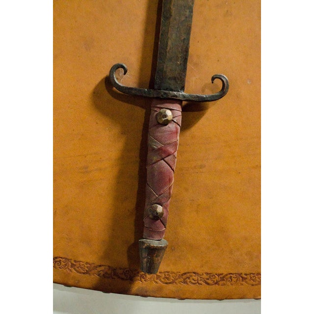 1950s Folk Art Medieval Leather and Sword Hanging Decor | Chairish