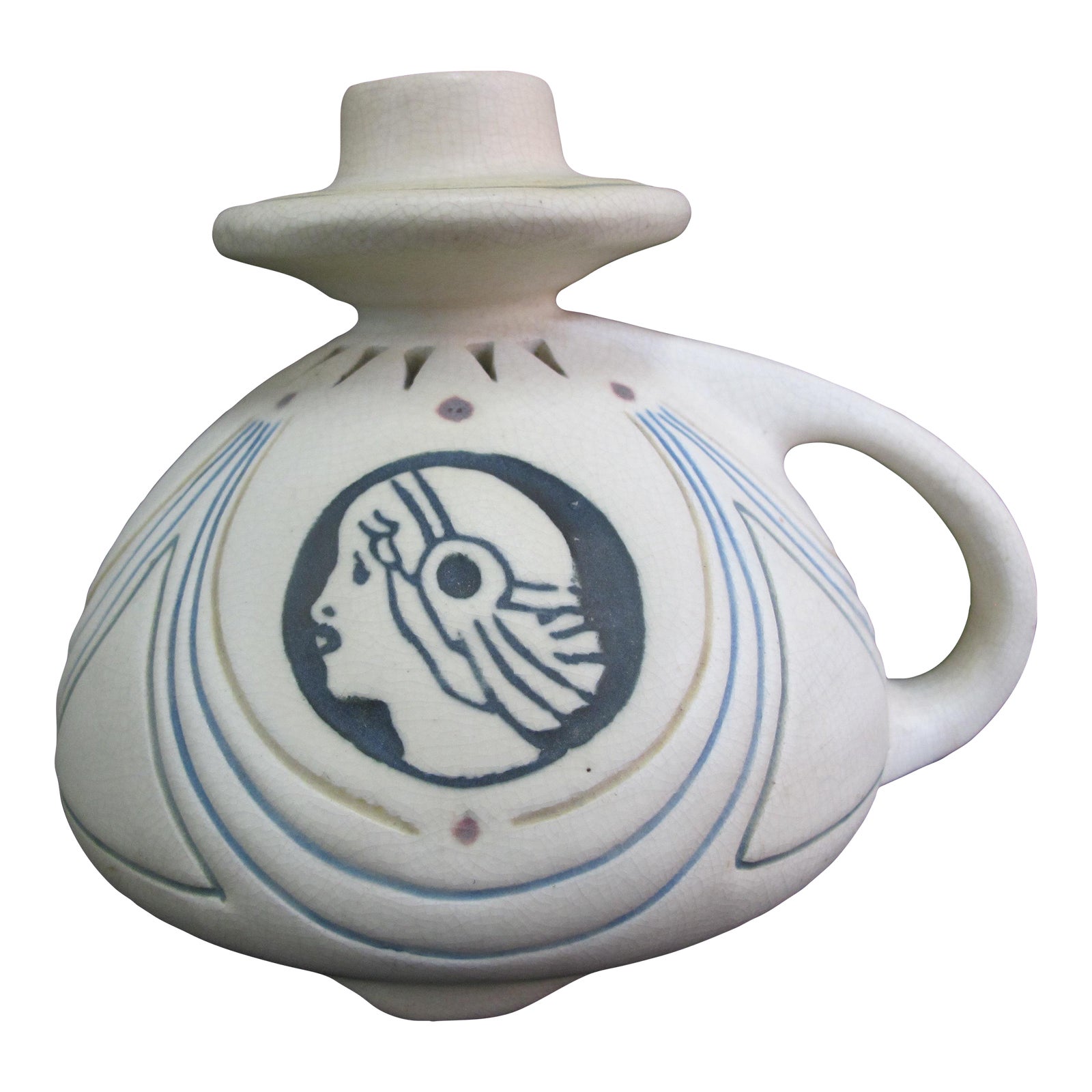 Vintage Weller Creamware Pottery Ethel Art Deco Cameo Chamber Candle ...