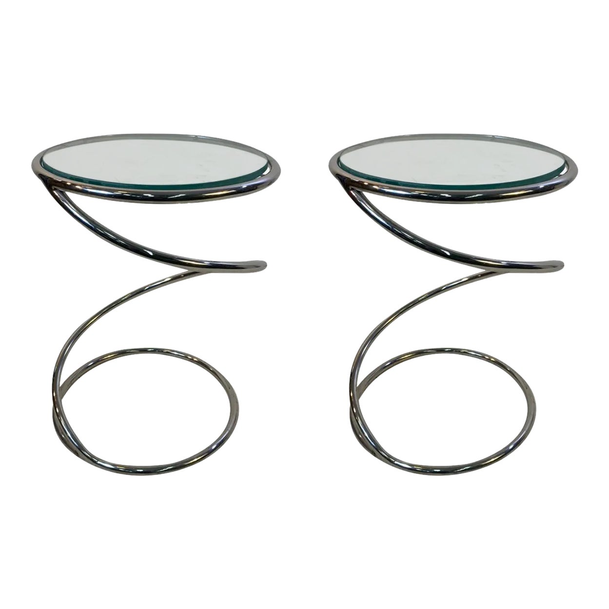 1970s Pace Modernist Chrome Spiral Tables - A Pair | Chairish