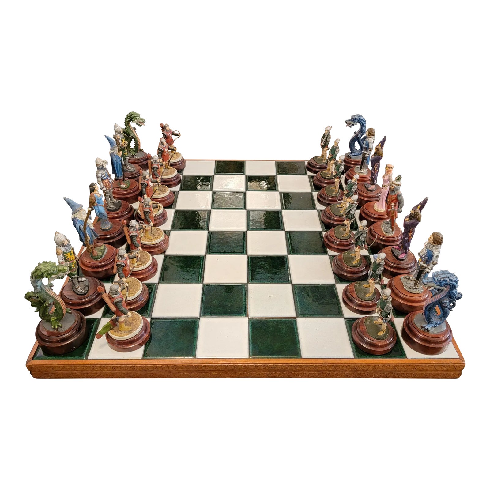 1950s Tiled Mid Century and Wood Chess Board With Chess Figurines - Set ...