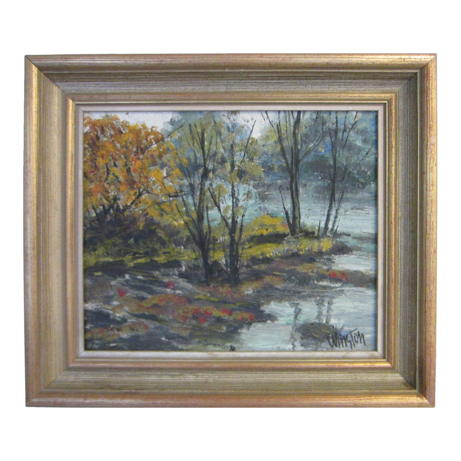 1960s Impressionist Autumn Landscape Oil on Board Signed Winston | Chairish