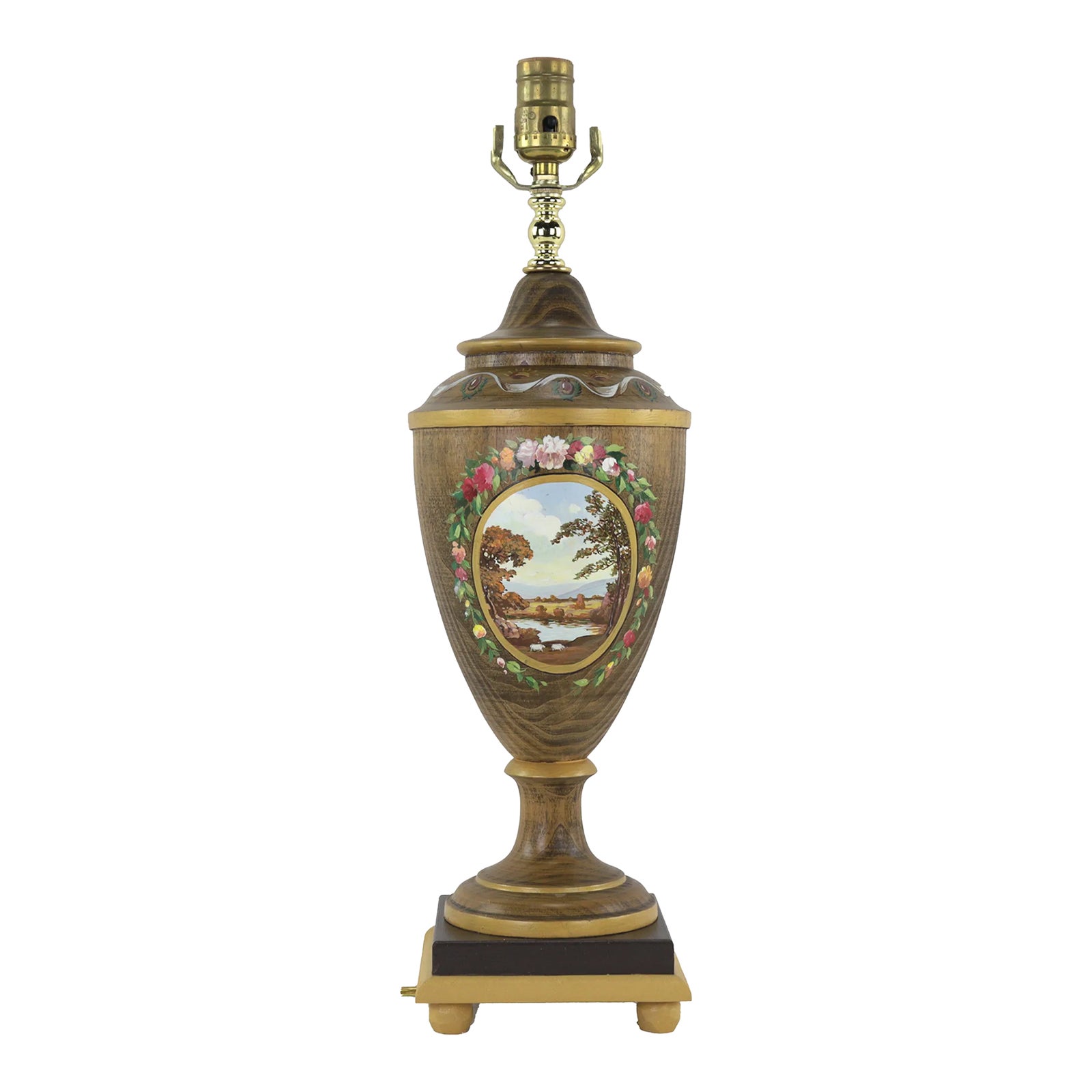 1970s Traquil Lake Faux Wood Urn Table Lamp | Chairish