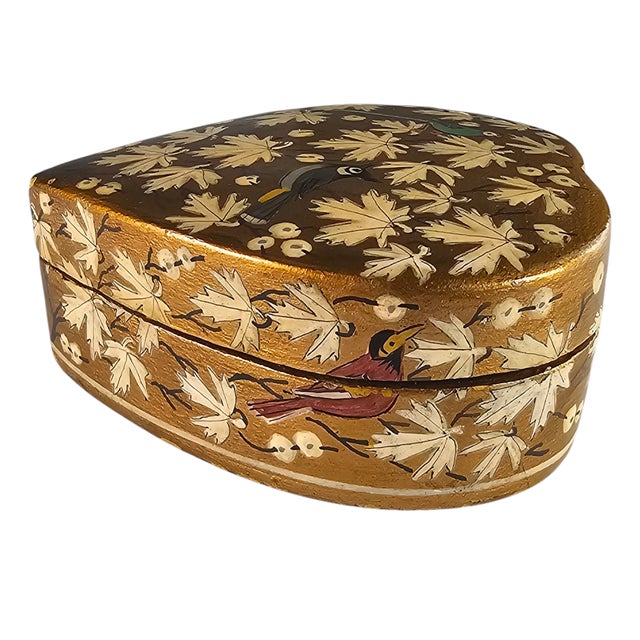 Kashmir Hand Painted Lacquer Box Floral Love Birds Trinket Box | Chairish
