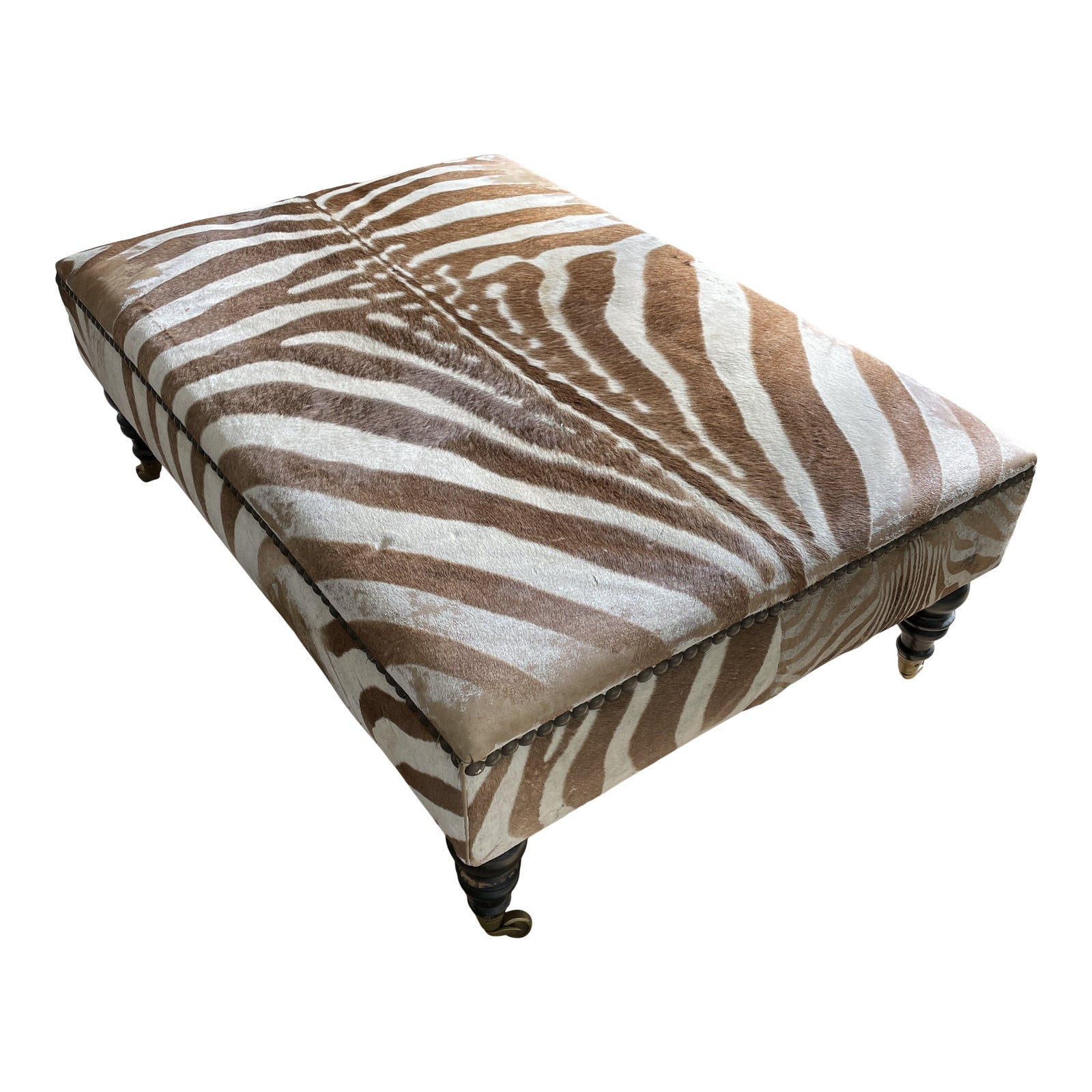 Vintage Zebra Print Ottoman | Chairish