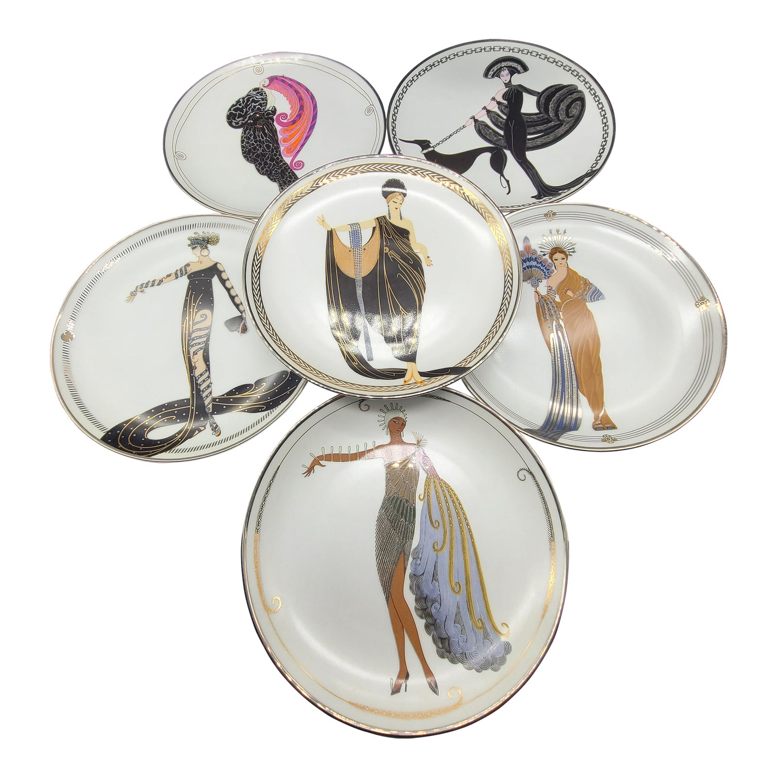 Late 20th Century House of Erte Art Deco Limited Edition Women Plates ...
