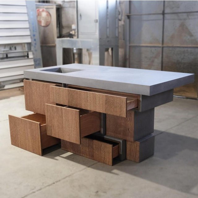 Mass Concrete and Oak Kitchen Island by Baka Studio | Chairish
