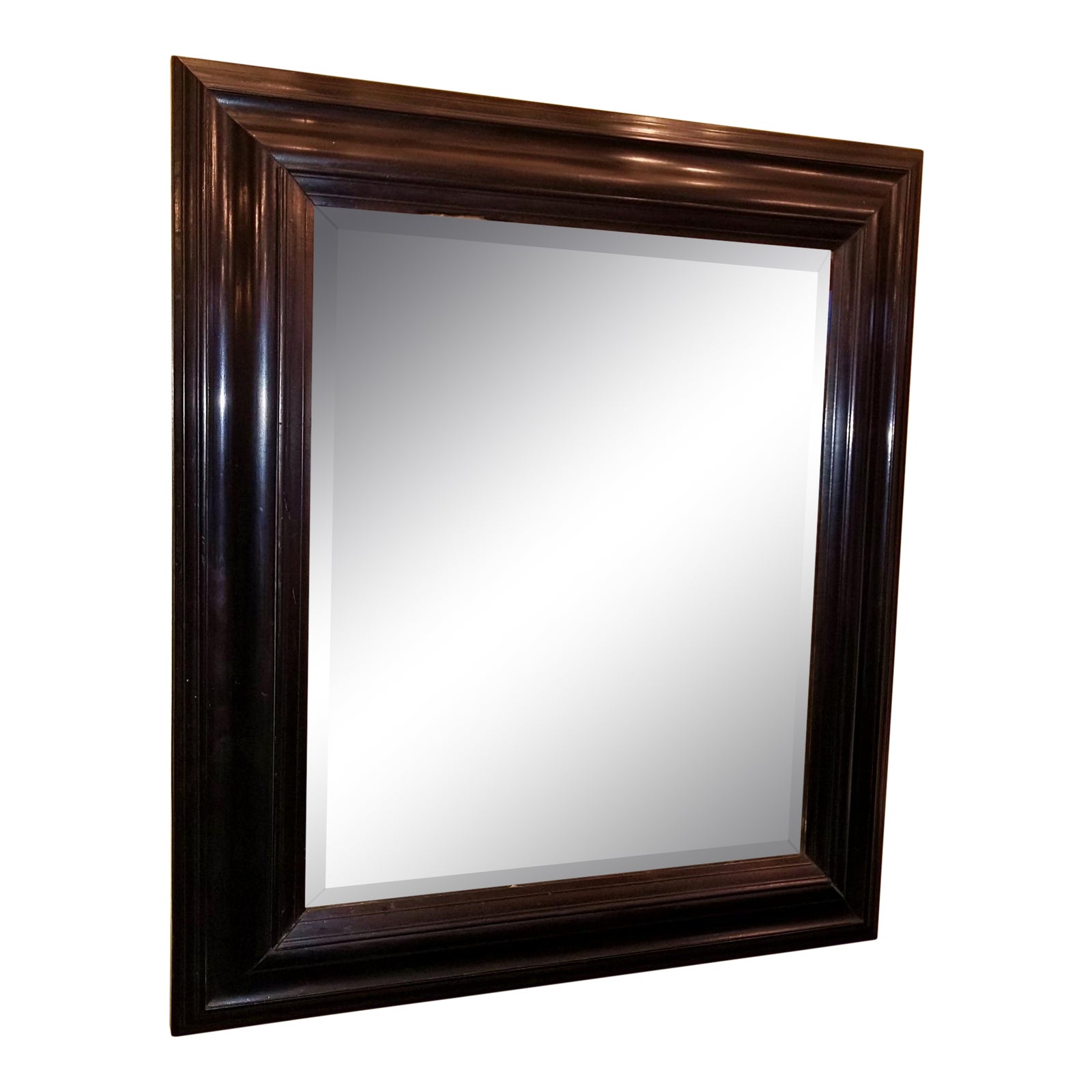 19th Century American Ebony Mirror With Beveled Glass | Chairish