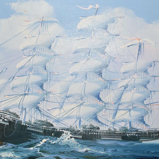 Vintage Nautical Clipper Ship Framed Oil Painting on Canvas Signed K ...
