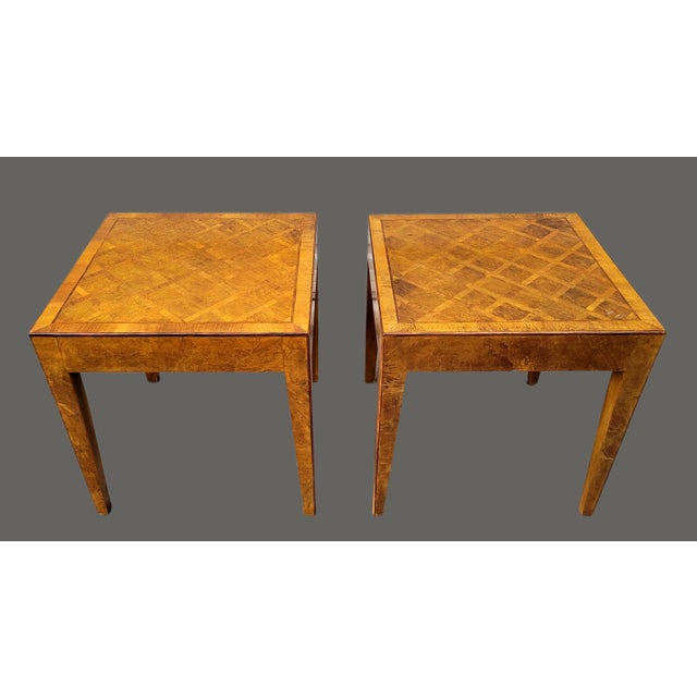 Mid 20th Century Pair of Italian Parquetry Burl Wood Parson Side Tables ...
