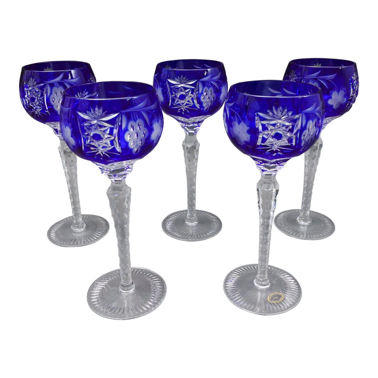 Mid 20th Century Ajka Crystal Marsala Cobalt Blue Cut to Clear Wine ...