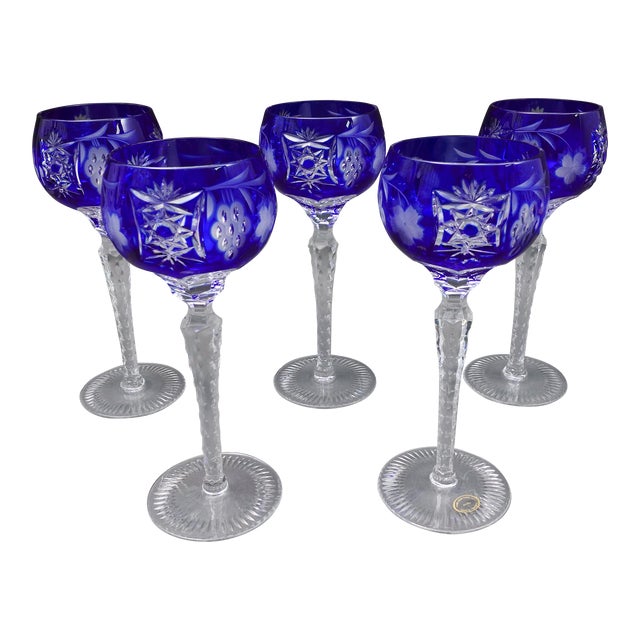 Mid 20th Century Ajka Crystal Marsala Cobalt Blue Cut to Clear Wine ...