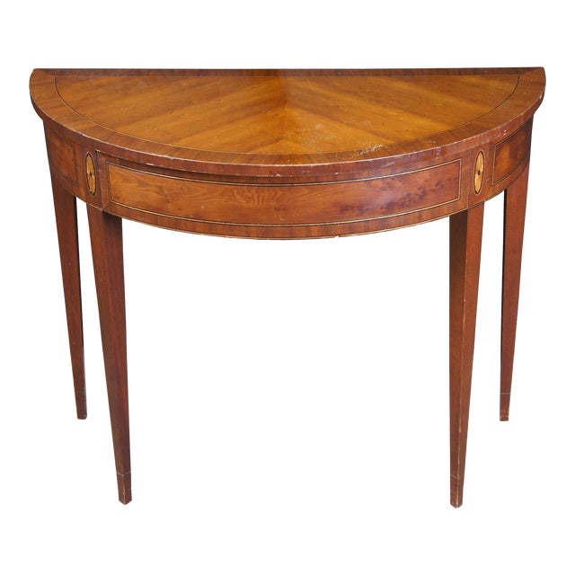 Mid 20th Century Federal Style Mahogany & Fruitwood Inlay Demilune ...