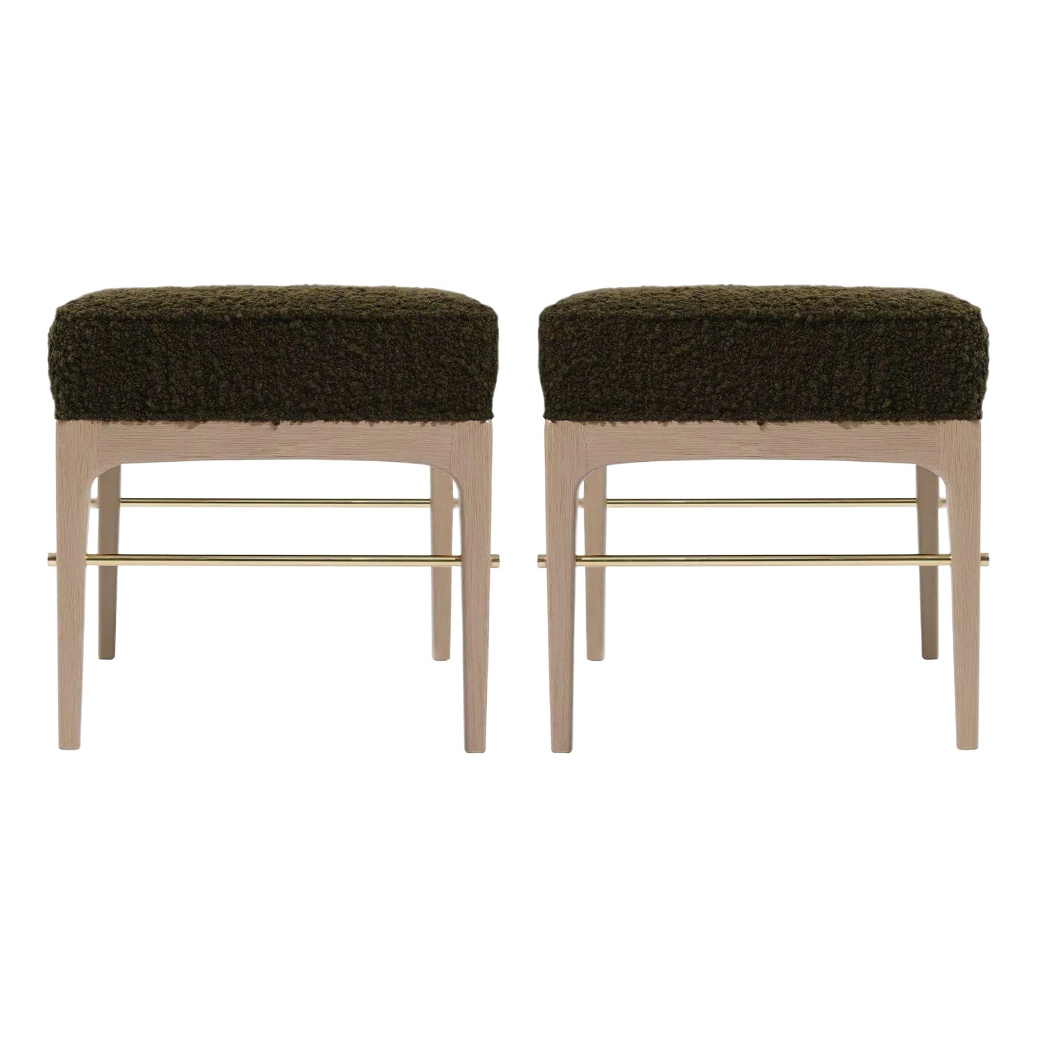 Set of 2 Linear Stools in White Oak Series 18 | Chairish