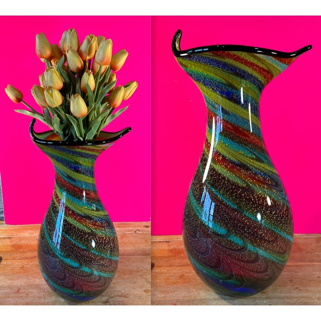 18 Inch Tall Multicolor Art Glass Vase | Chairish