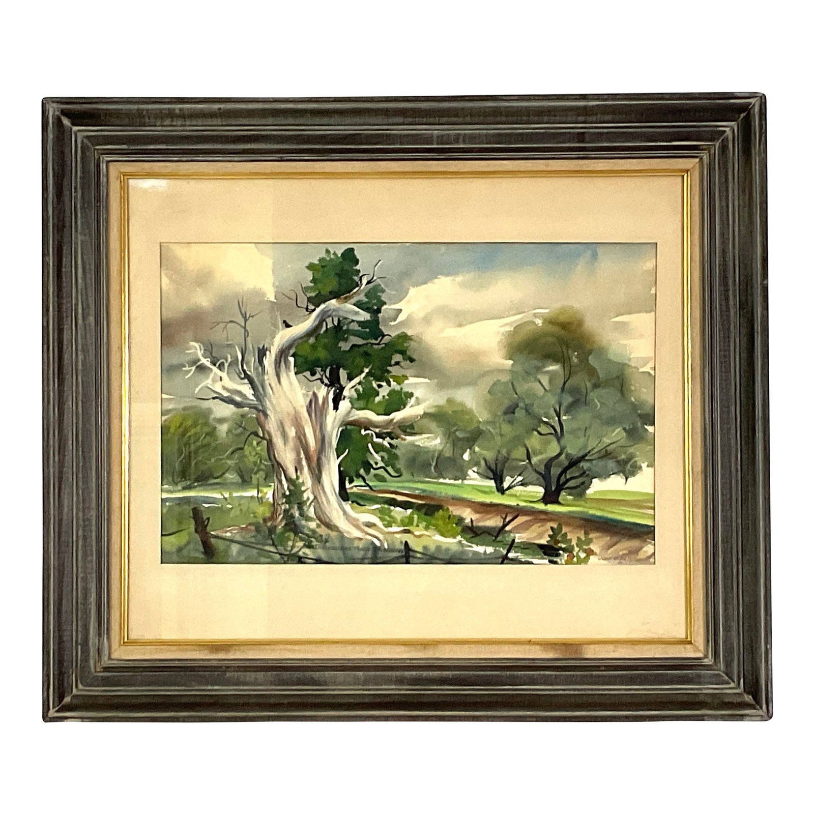 John E Detore-Dramatic Watercolor Landscape -1957, Framed | Chairish