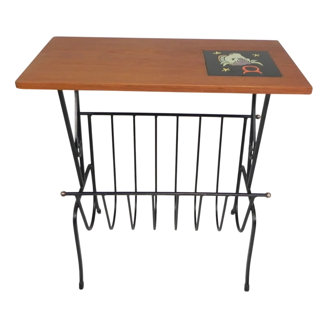 Vintage Side Table with Newspaper Rack from Hemiksem, 1950s | Chairish