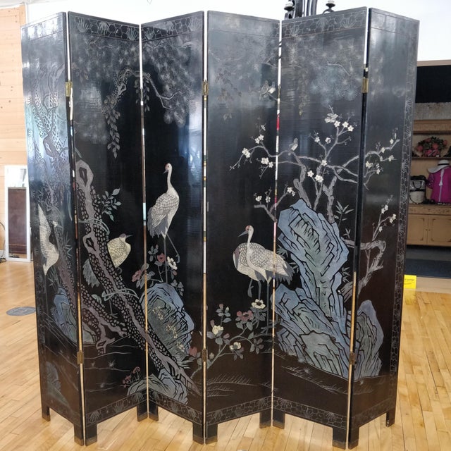 Mid 20th Century Vintage Double-Sided Six-Panel Chinese Folding Screen ...