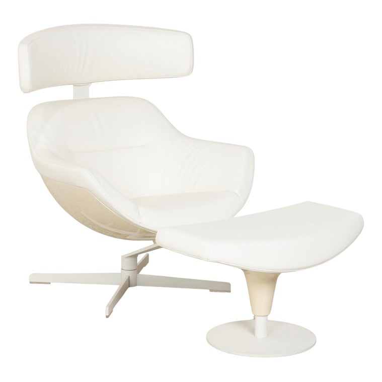Set of Auckland Leather Chair with Footstool from Cassina | Chairish