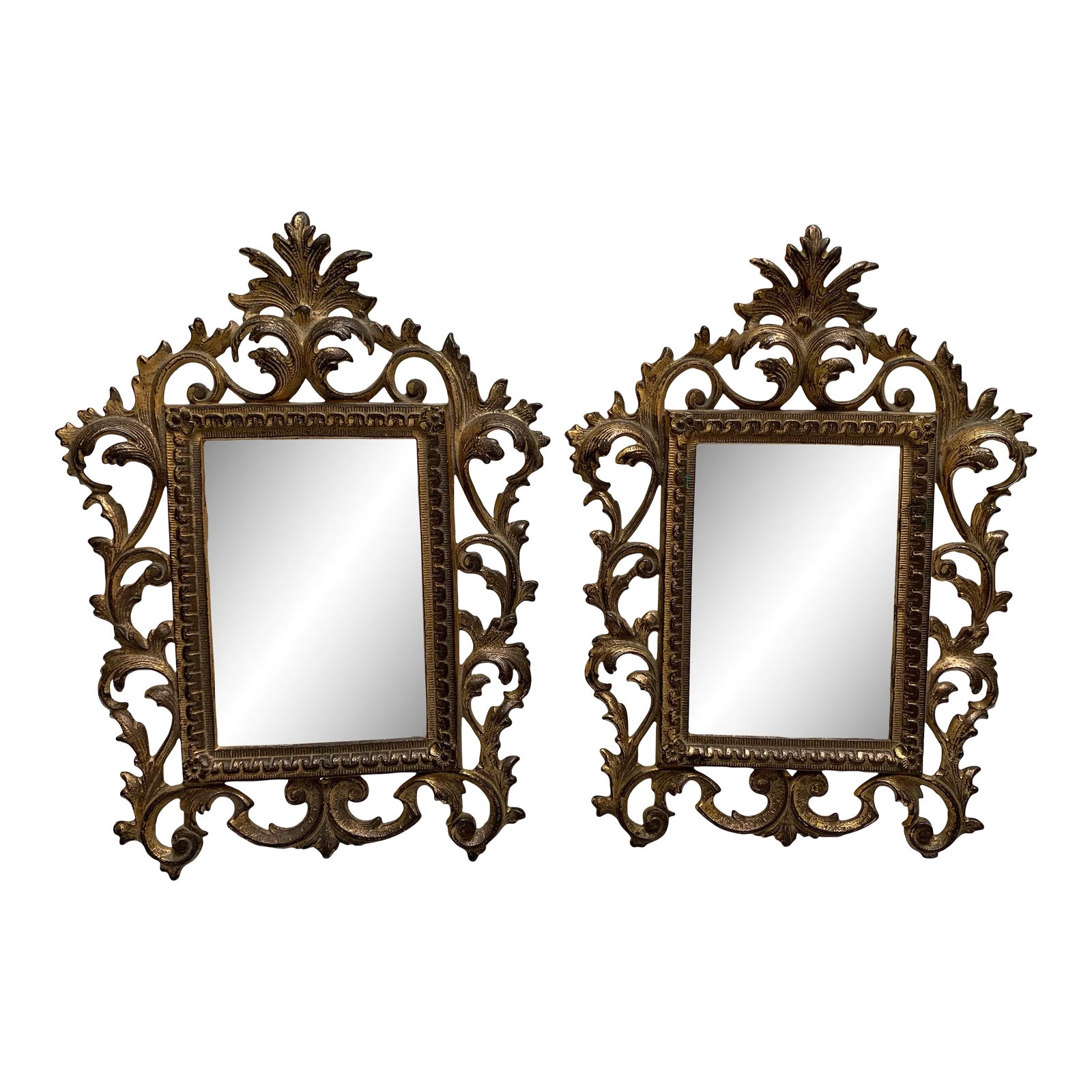 Vintage Rococo Style Brass and Glass Photo Frame - Set of Two | Chairish