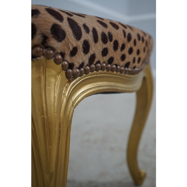 French Gold Finish Leopard Print Upholstered Stool | Chairish