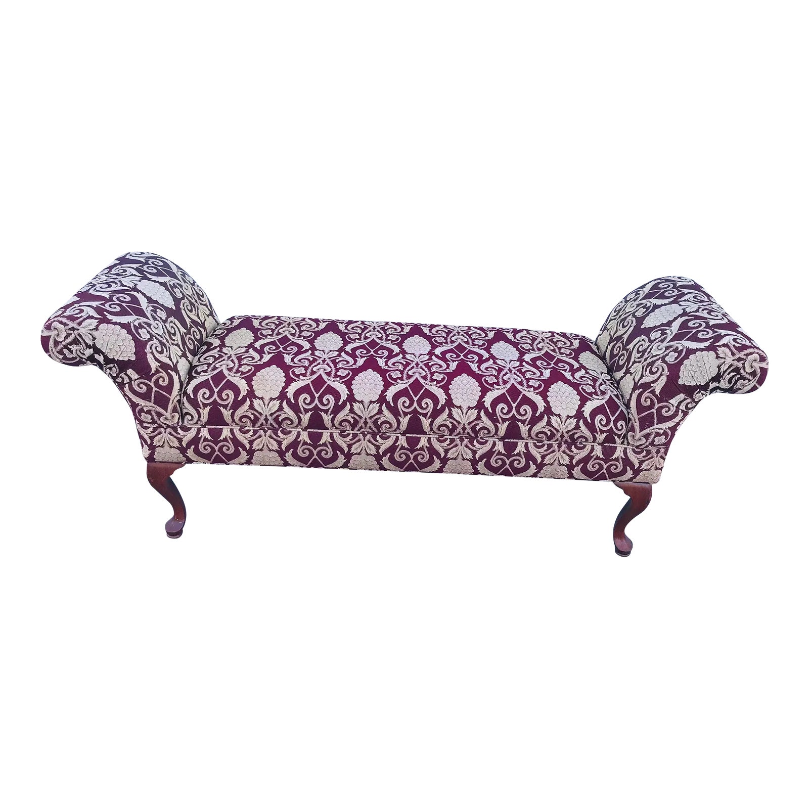 1980s Burgundy & White Bedroom Bench | Chairish