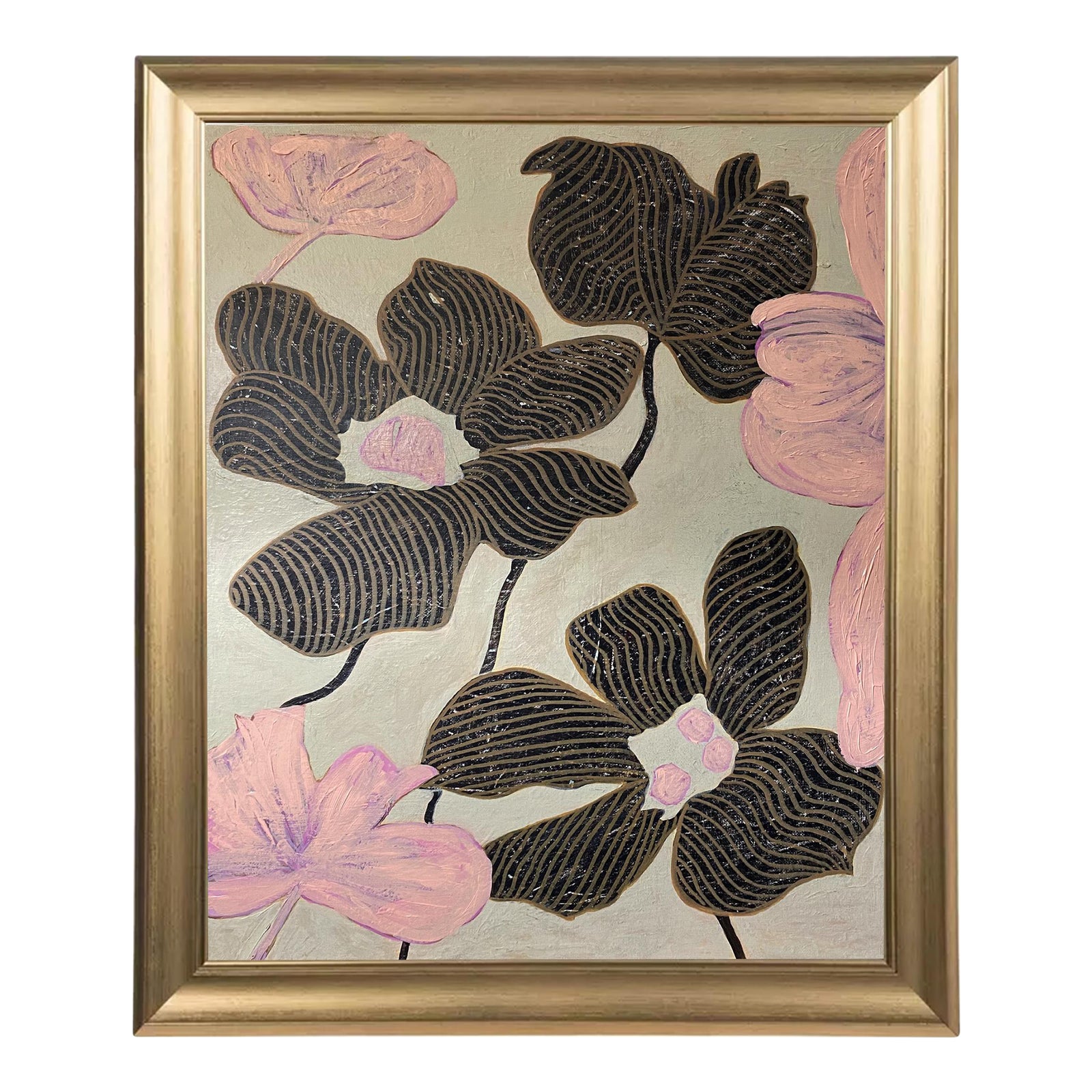 Original Framed Acrylic Botanical Painting, Organic Boho Art Floral ...