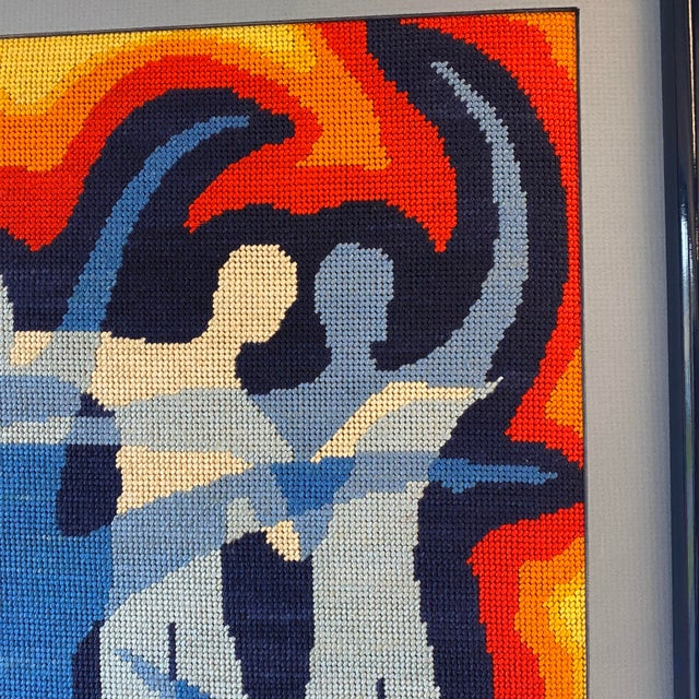 Midcentury Modern Dancing Figures Needlepoint Wall Art | Chairish