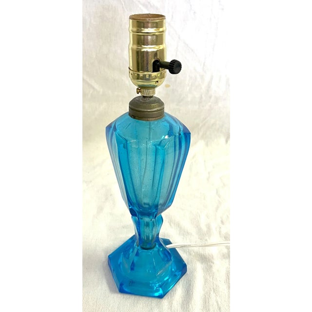 Vintage Mayflower Blue Glass Vanity Lamp | Chairish