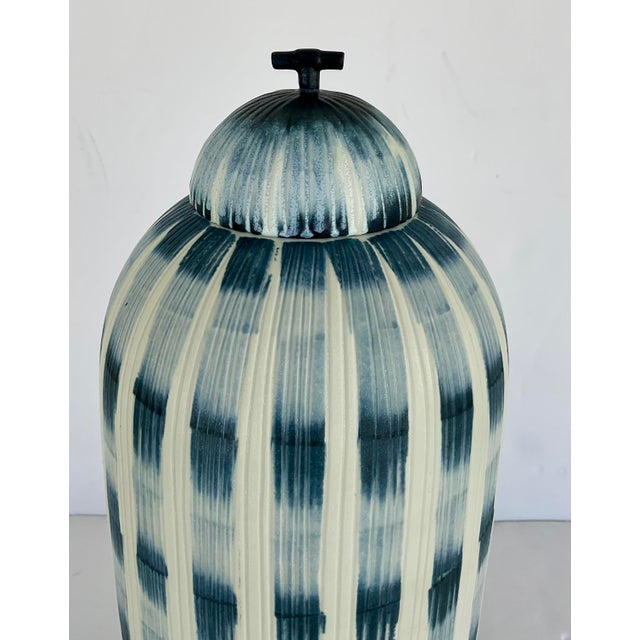 Modern Large Blue and White Ceramic Batik Jar | Chairish