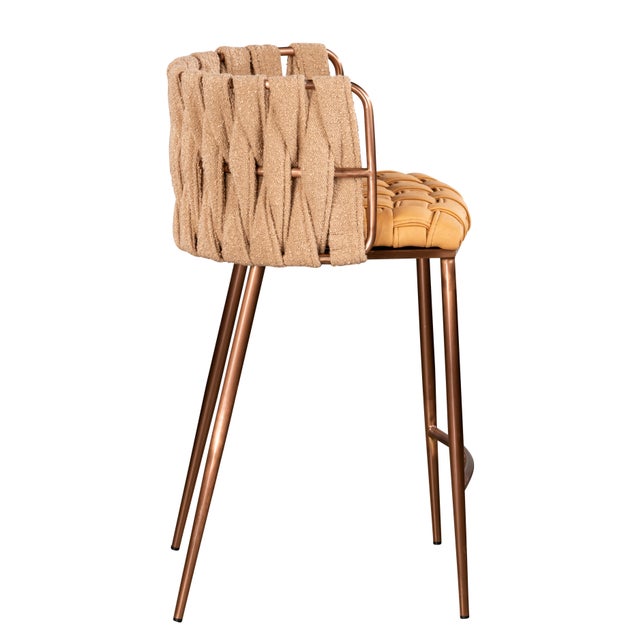 Milano Counter Chair in Camel and Bronze | Chairish