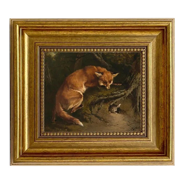 Fox on the Lurk Framed 5x6" Oil Painting Print on Canvas | Chairish
