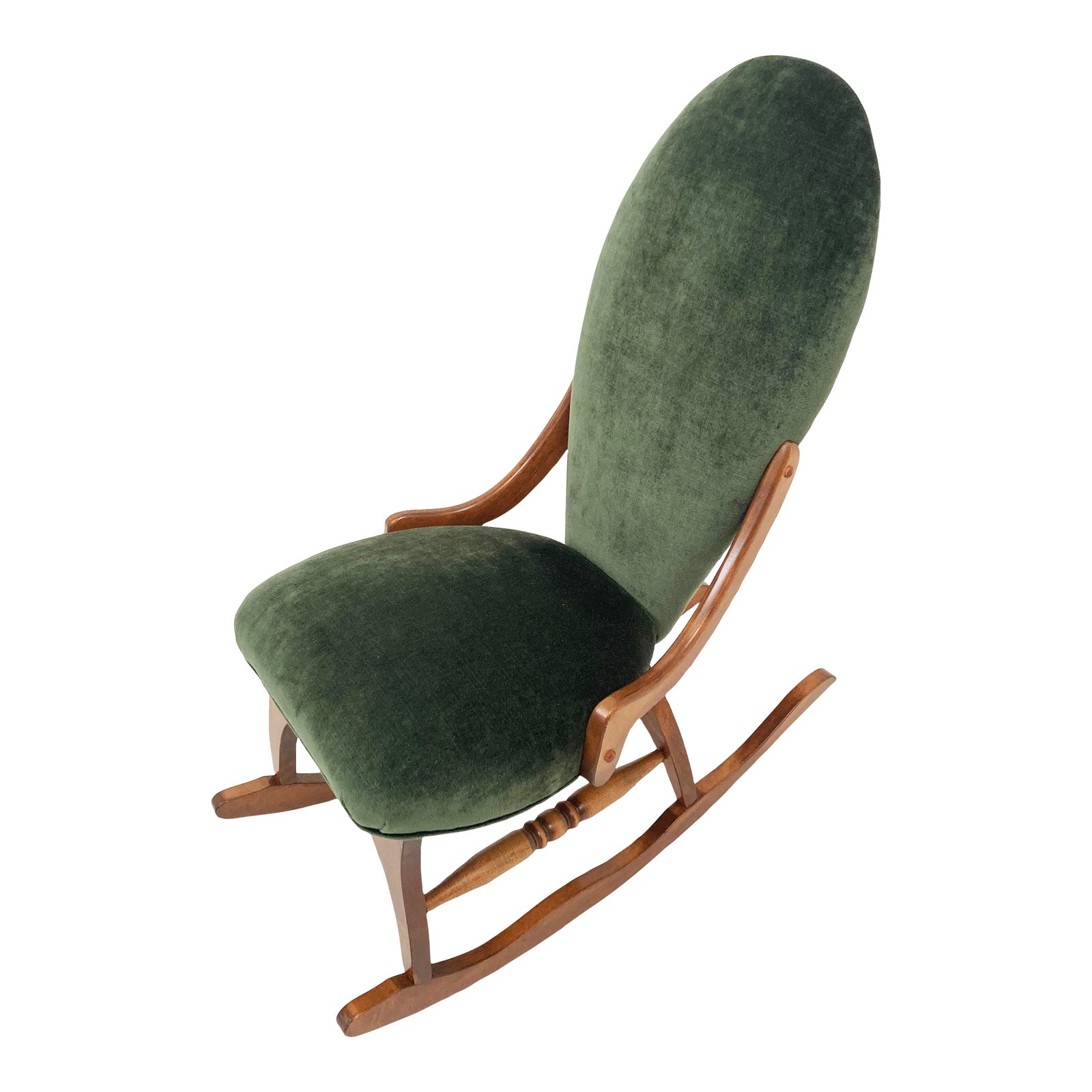 Early 20th Century Antique Green Velvet Art Deco Style Oval-Back Rocker ...