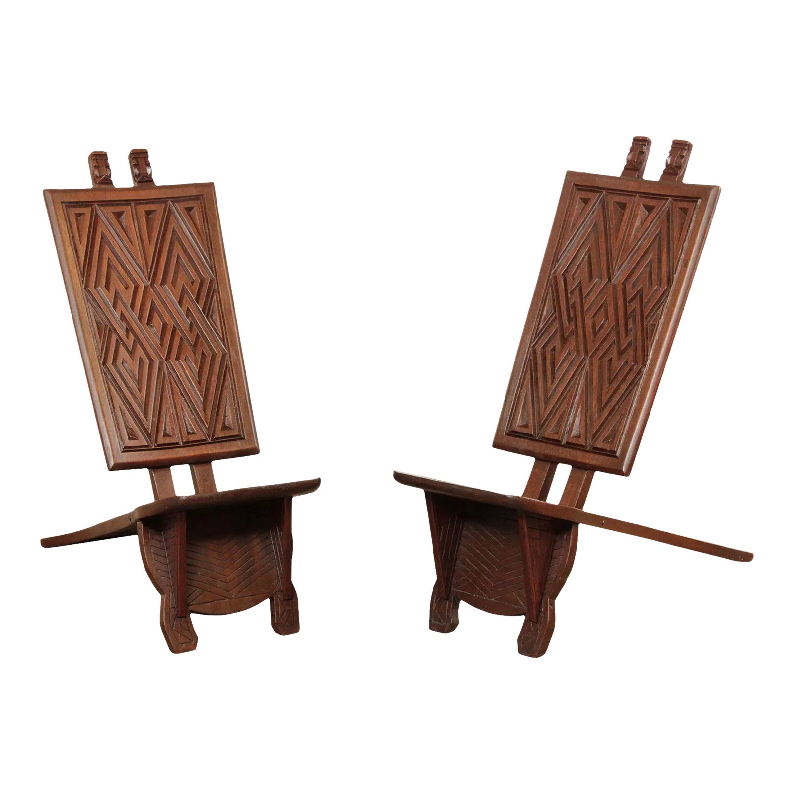 Mid 20th Century African Traditional Ceremonial Mahogany Carved Folding ...