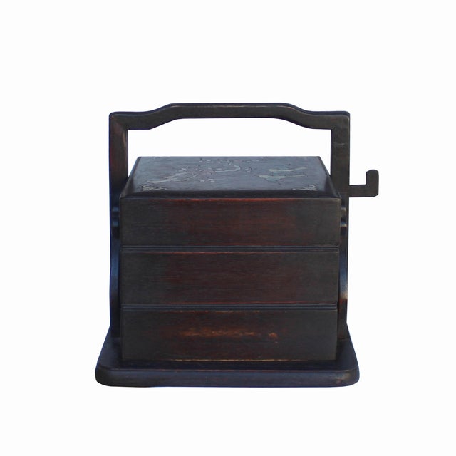 Traditional Chinese Square Multi Tray Wood Basket Box | Chairish