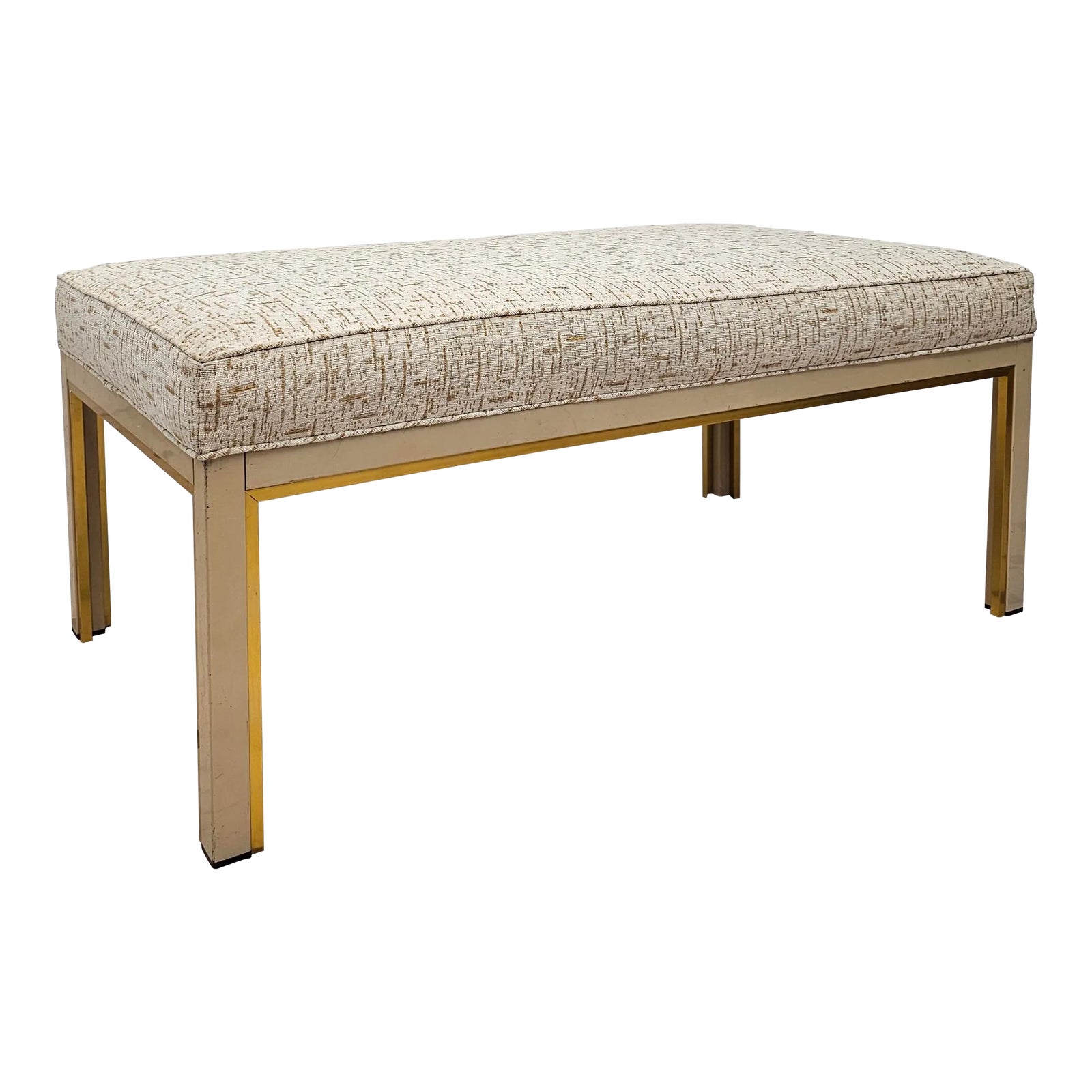 Mid Century Modern Metal Base Upholstered Bench | Chairish