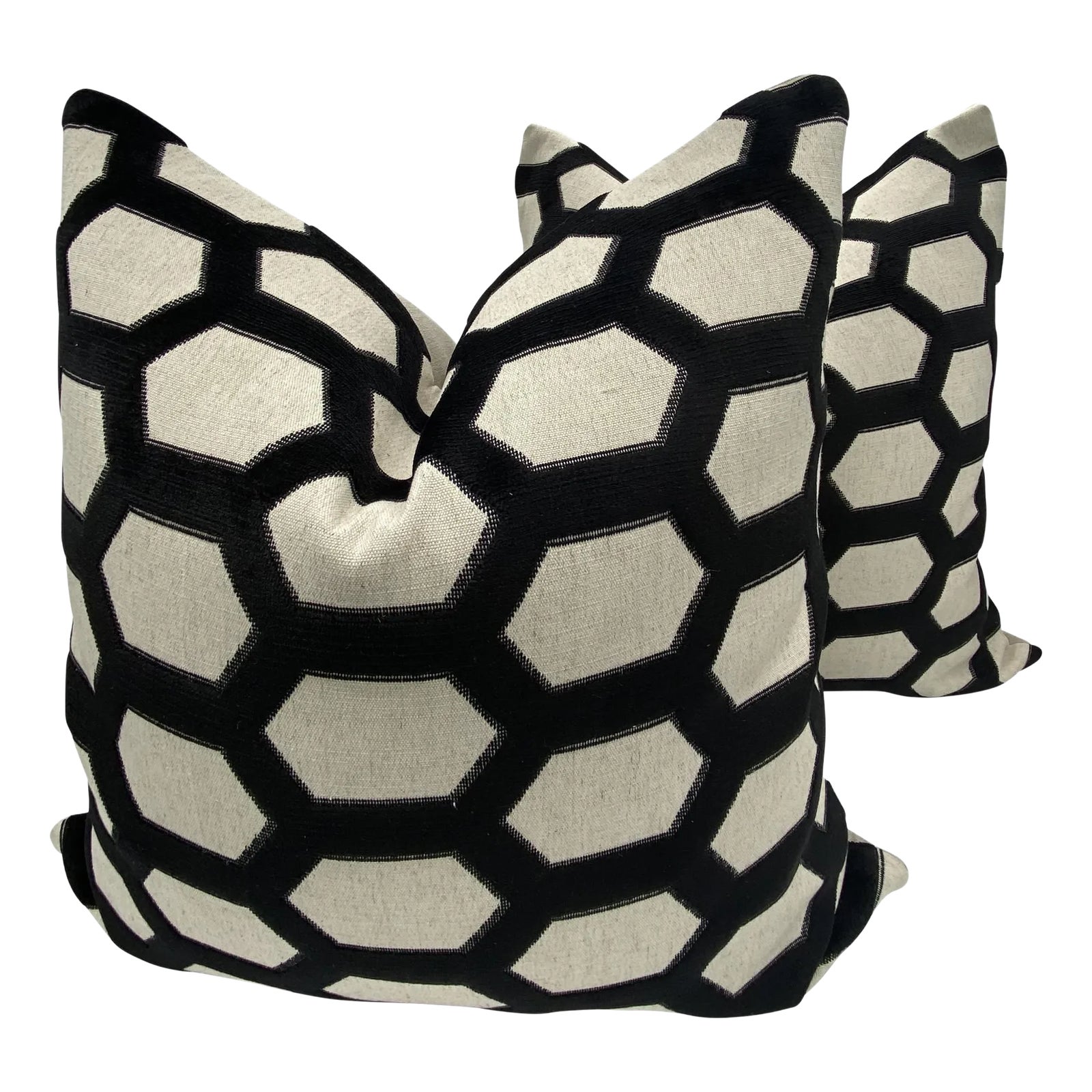 Black and Flax Hexagon Pillows- a Pair | Chairish