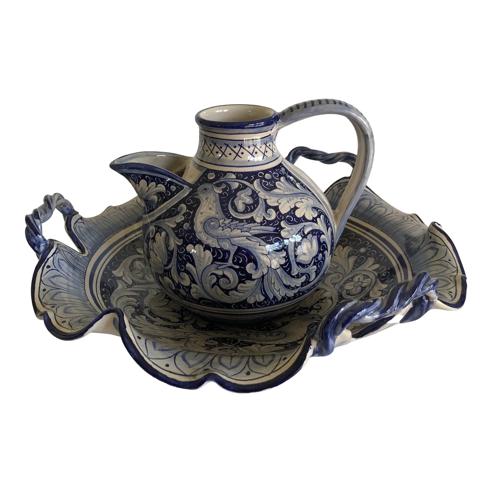 Fima Deruta Italian Pottery Fruit Bowl/Centerpiece & Pitcher Set- 2 ...