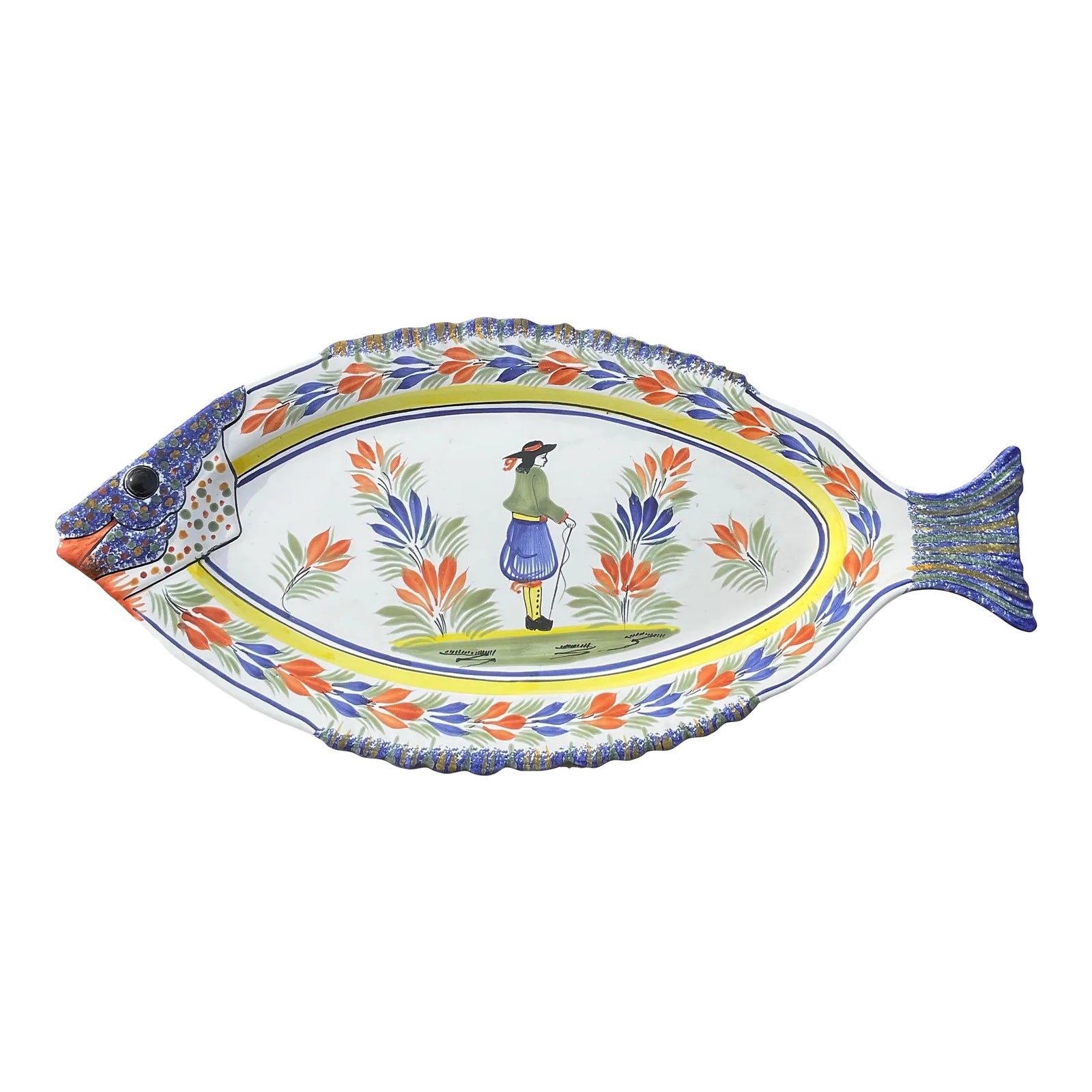 Large Mid 20th Century Herriot Quimper Pottery Fish Shaped Platter ...