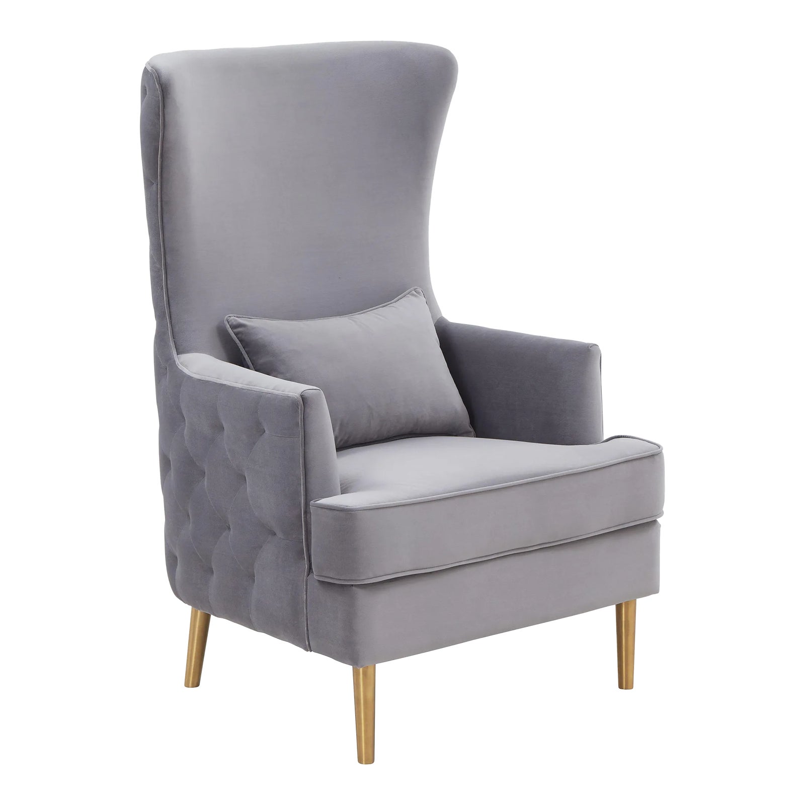 Alina Grey Tall Tufted Back Chair | Chairish