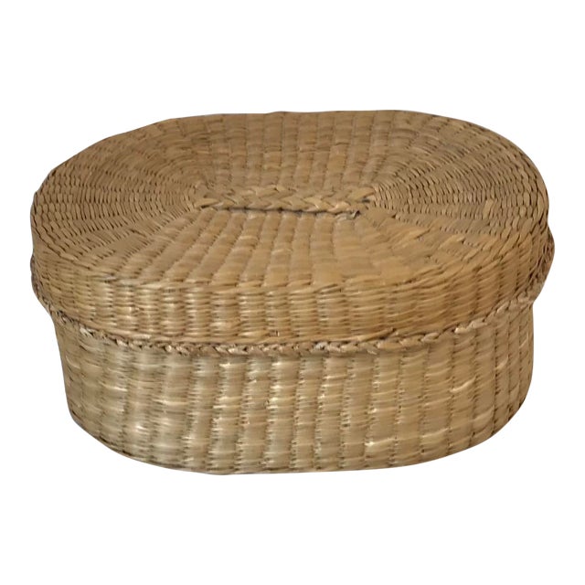 Vintage Lidded Oval Sweetgrass Trinket Box | Chairish