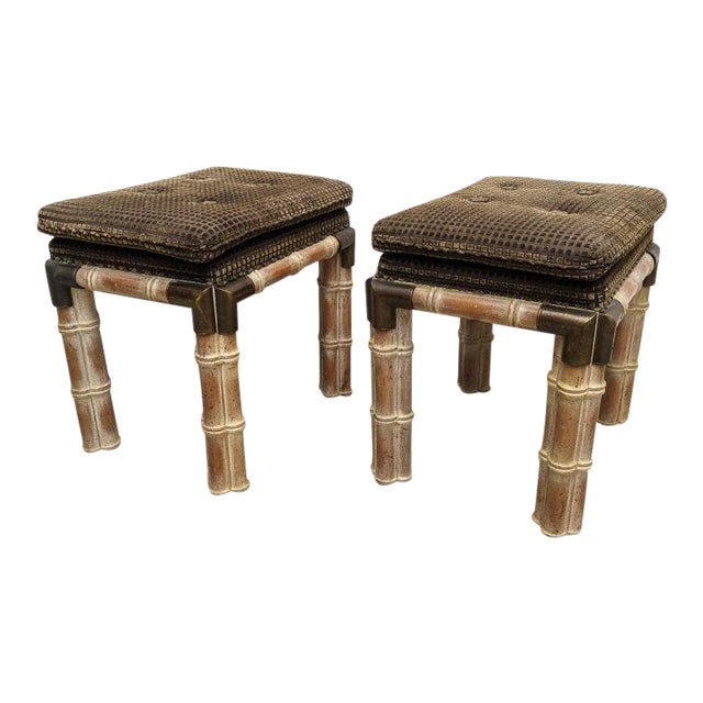 Faux Bamboo Brown Stools Benches - a Pair | Chairish