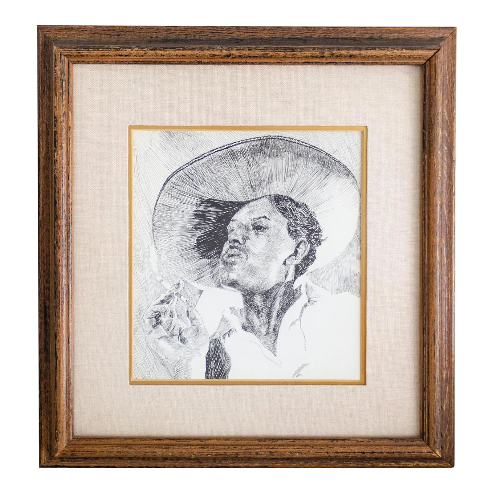 Early 20th Century Pen and Ink Portrait by Texas Artist Weldon Amerine ...