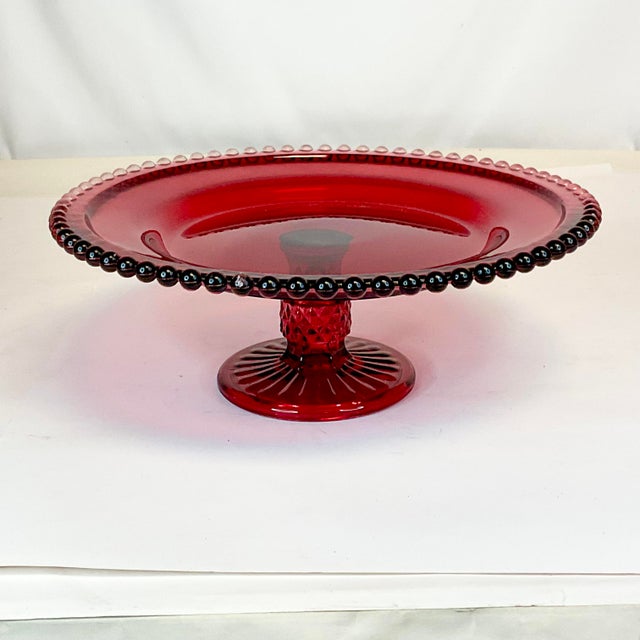 1940s Art Deco Indiana Glass Co Pressed Glass Cake Stand, Ruby Red ...