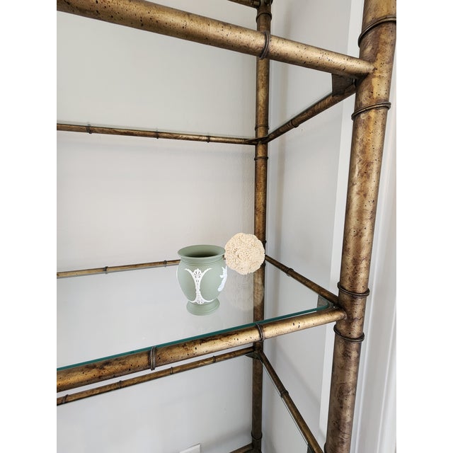 Mid 20th Century Vintage Faux Bamboo Gold Tone Metal Frame Glass 6 Tier ...