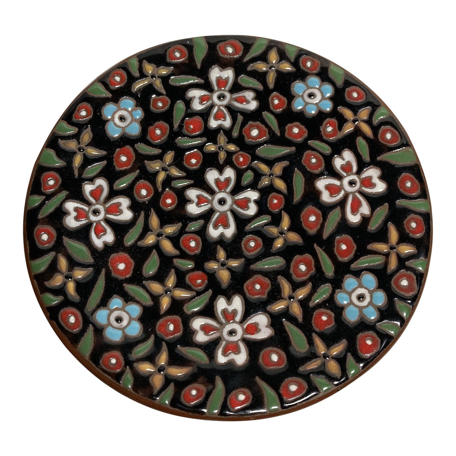 Vintage Hand Painted Raised Pattern Ceramic Pottery Decorative Hanging ...