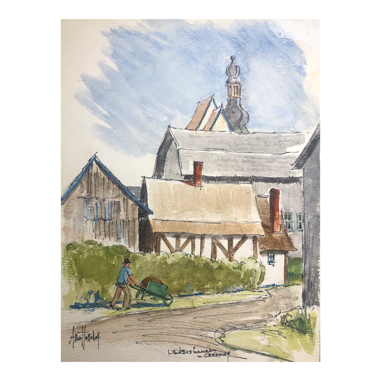 Allan Wells Halladay Leutershausen Germany Watercolor | Chairish